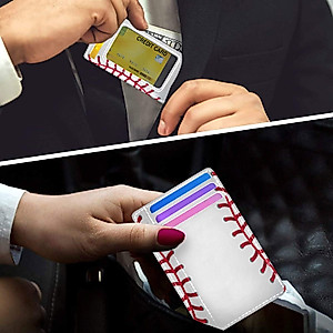 Nincrane Linomo Thin Leather Card Holder and Money Clip Baseball Print Sport Ball Wallet RFID Blocking for Men & Women