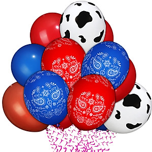 60 Pieces Western Cowboy Bandana Balloons Cowboy Balloons 12 Inch Cowboy Latex Balloons Blue Red for Baby Shower Cowboy Birthday Party Decorations Balloons Arch Garland