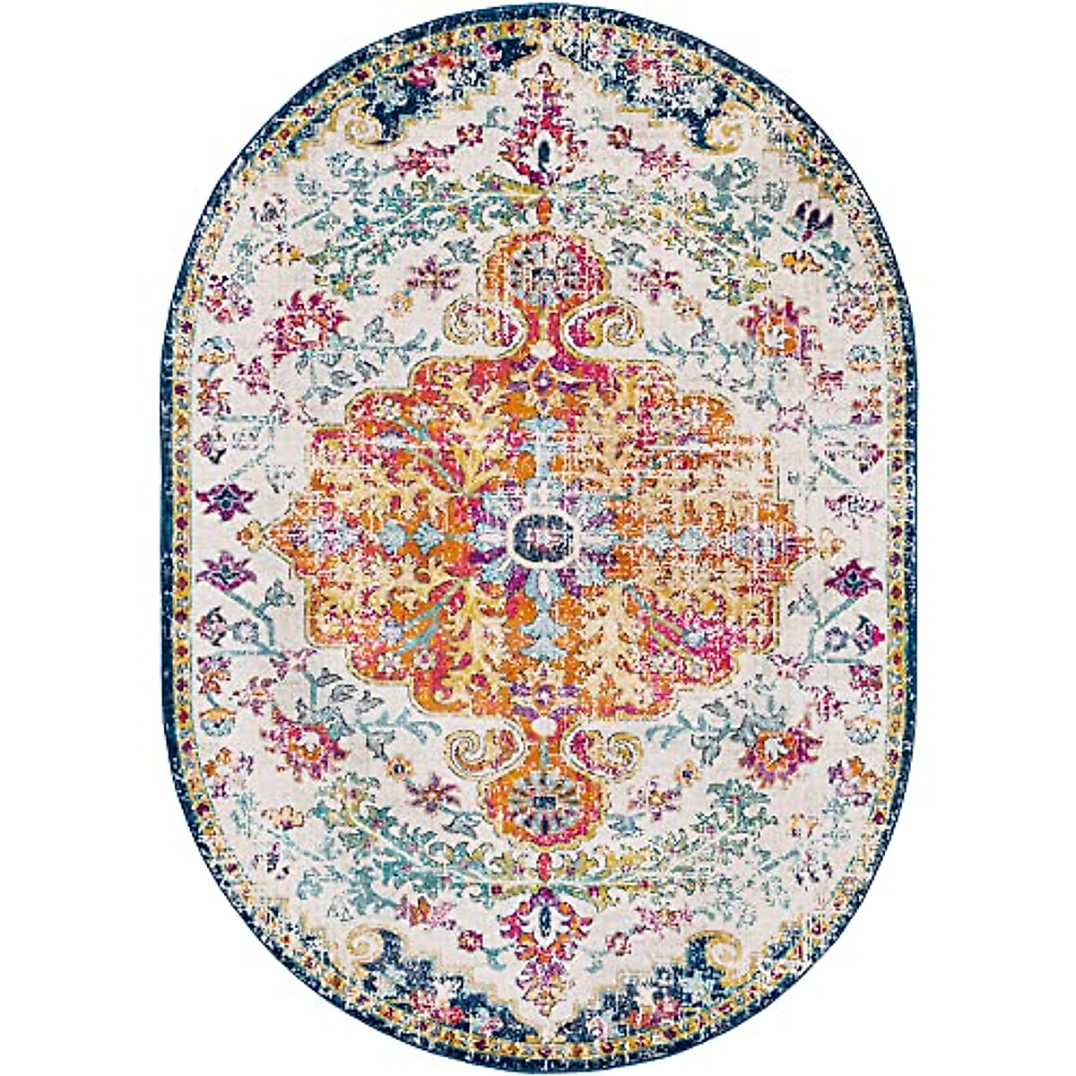 Artistic Weavers Odelia Vintage Bohemian Area Rug,3' x 5' Oval,Orange/Navy