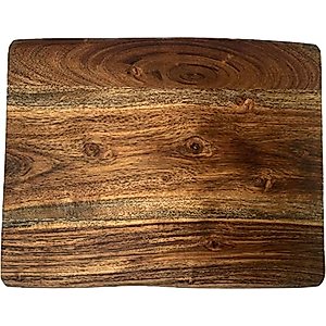 Mountain Woods Brown Hand Crafted Live Edge Acacia Wood Cutting Board/Serving Tray | Butcher Block | Charcuterie Board | Chopping Board for Vegetables, Fruits and Meat - 15" x 12" x 0.75"