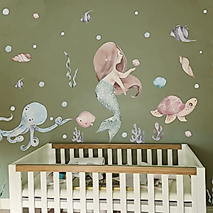 Dreamy Ocean Wall Stickers Sweet Pastel Mermaid Wall Decals Mermaid Themed Girls Rooms Baby Nursery Decor Marine Baby Room Wall Decor