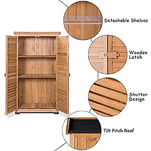 GRAFFY Outdoor Wooden Storage Shed, Garden Tools Cabinet with Shutter Design, Wooden Storage Cabinet with Tilted Asphalt Roof, for Garden, Yard, Patio