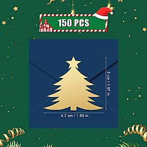 AIEX 150pcs Christmas Envelope Seal Stickers, Decorative Envelope Seals Christmas Tree Gold Foil Stickers for Envelopes Invitation Cards Wedding Party Decorations