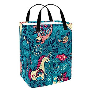 Dinosaur Sloth Unicorn and Cat Print Collapsible Laundry Hamper, 60L Waterproof Laundry Baskets Washing Bin Clothes Toys Storage for Dorm Bathroom Bedroom