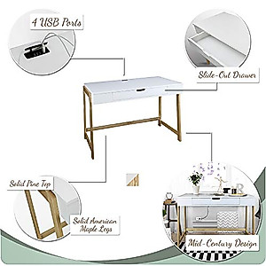 Casual Home Neorustic Smart Desk with USB Ports, Solid American Maple Legs
