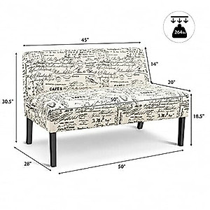 MAXCBD Love Seats 2-Seater Furniture Sofa Couch Armless Loveseat Sofa Fabric Settee Bench Bed Chair Wooden Leg Living Room for Living Room