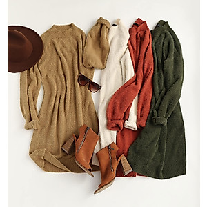 ZESICA Women's 2024 Casual Turtleneck Long Puff Sleeve Soft Fuzzy Knit Bodycon Pullover Mini Sweater Dress,Apricot,Large