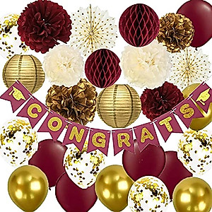 Graduation Decorations Maroon Gold 2023 Burgundy Gold Balloons/Maroon Grad Congrats Banner 2023 Burgundy Graduation Party/Fsu Graduation Decorations Class of 2023