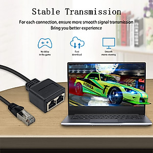 Duttek RJ45 Splitter Ethernet, RJ45 Ethernet Port Splitter, RJ45 1 Male to 2 Female Adapter for Ethernet Cat 5/CAT 6 LAN Ethernet Cable Extender Surf Online at The Same time 50cm/1.64 FT (1 Pair)