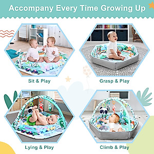 Aonerex Baby Play Gym Mat 5-in-1 Activity Mat Tummy Time Playmat, 8 Detachable Toys Sensory and Motor Skill Development Washable Play Mats for Floor, Newborn Baby Essentials