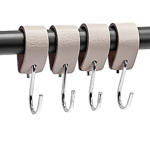 Brute Strength - Multifunctional Leather S-Hooks - Light Gray - 2 Pieces - S Shaped Hooks - Coat Hook - Leather Hooks - Leather s Hooks - Black s Hooks - Kitchen Hooks