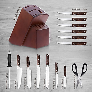 Enfmay 15 Pieces Kitchen Knife Set, Professional Kitchen Knives, Household Cutting Knives Set for Kitchen, Made of Germany 1.4116 Stainless Steel, Extra Sharpness Kitchen Knife Set with Block