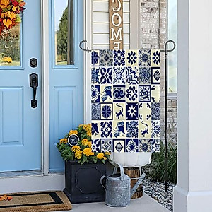 Double-sided garden flag Mexican Talavera Ceramic Tile Pattern Ethnic Folk Outdoor Flag Garden Flag Yard Outdoor Decoration （12×18in）.