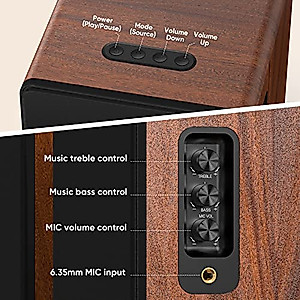 Saiyin Bookshelf Speakers with MIC Input, 40W X 2 Powered Bluetooth Bookshelf Speakers Pair-Optical Input, 5 Inch 2.0 Stereo Active Speakers with Subwoofer Line Out