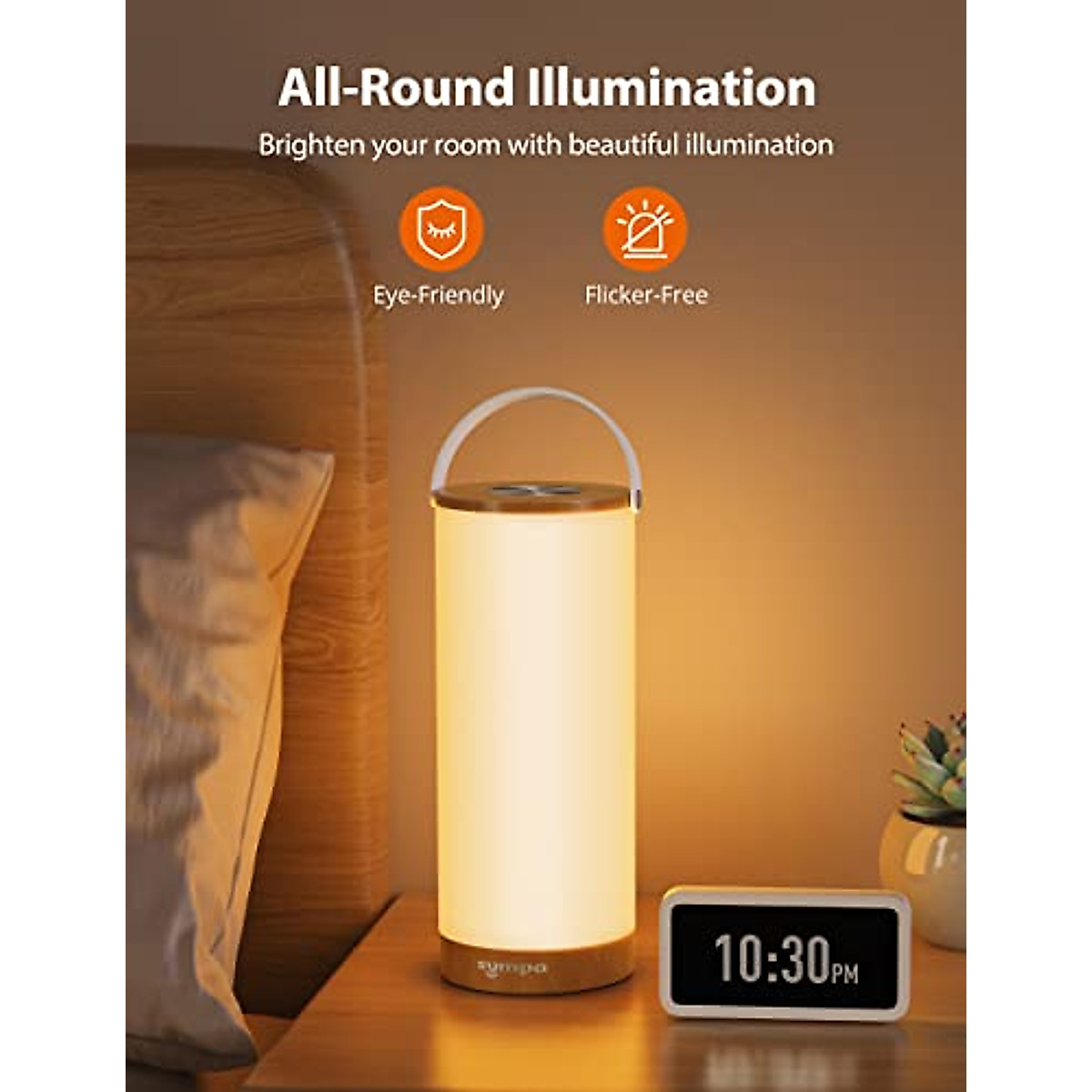 sympa Cordless Table Lamp - 10 Inch Rechargeable LED Desk Lamp, Dimming Bedside Table Lamp for Bedroom and Office, Portable Touch Table Lamp for Outdoor & Camping, 360° Eye-Care Lighting