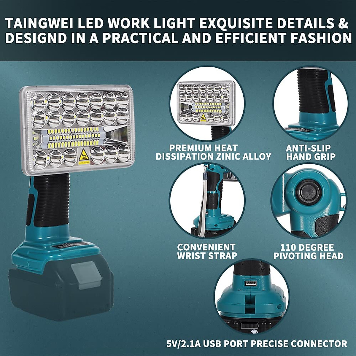 2000LM LED Work Light for Makita 18V LXT lithium battery, 18W Floodlight for Camping, Emergency , Rechargeable Led Flashlight Tools for Men