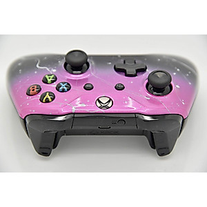 Hand Airbrushed Fade Xbox One Custom Controller Compatible with Xbox One (Pink & Black Fade W/Silver Splatter)