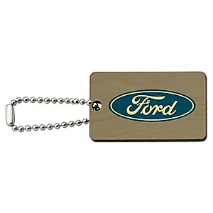 GRAPHICS & MORE Ford Motor Company Blue Oval Logo Wood Wooden Rectangle Keychain Key Ring