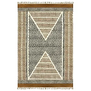 CASAVANI Collection Runner - 5x10 Area Rug Black & Brown Cotton Dhurrie Geometric Kilim Rug Indoor Outdoor Use Carpet Flatweave Rugs for Home & Foyer Corridor Hallway & Stair Runner