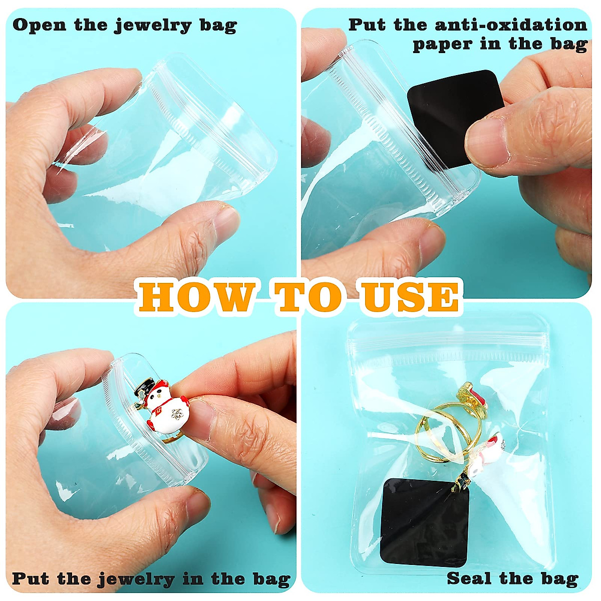 Haiabei 120 Pcs Clear Plastic Self Locking Jewelry Bags Sets Jewelry Anti-Tarnish Paper Tab Strips Self Seal Small Zipper Bag Jewelry Storage Baggies for Jewelry,Gift Card,Candy