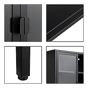 MATICO Metal Storage Cabinet, 59"(H) x30(L), Freestanding Pantry Locker, Accent Display Bookcase with Glass Doors, Modern Organizer Cupboard for Office, Living Room, Kitchen Console Sideboard, Black