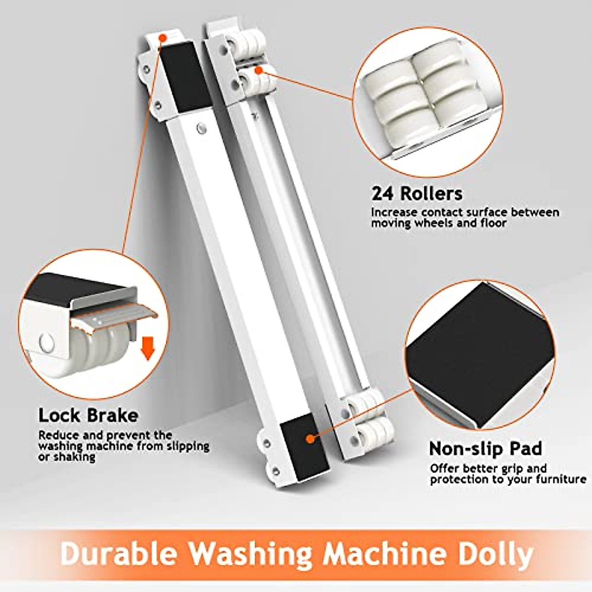 Ronlap Furniture Washing Machine Dolly, Extendable Appliance Rollers Refrigerator Heavy Duty, Washing Machine Stand Wheels Fridge Appliance Dolly Movers Mobile Washer and Dryer Moving Base, White