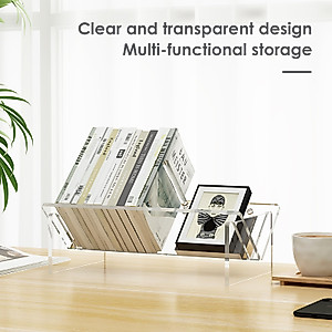 RekRang Acrylic Desk Bookshelf,Small Desktop Bookcases Clear Book Shelf Organizer for Home Office School,Book Stand Display Rack for CDs Magazines Books