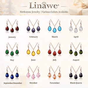 Linawe Rose Gold Pink Jewelry Sets, Crystal Pendant Necklace Set Pink Earrings Dangling Imitation Diamond Rhinestone Cubic Zirconia Birthstone Teardrop Dangle Matching Wedding Set