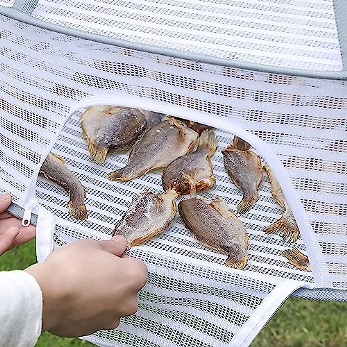 QmjdDymx Herb Drying Rack 3 Layer Hanging Herb Drying Bags Net Collapsible Mesh Sock Drying Rack with Zipper Opening Household Hanging Shelves(White,40x60cm)