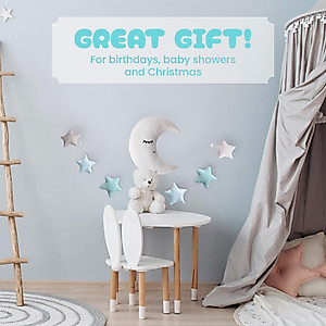 Perfectto Design Kid’s Moon Decorative Pillow, Stars Garland for Girls Toddler Room - Fluffy Moon, Stars Wall Decor, Soft Cute Throw Pillow for Bed, Bedroom Boho Teepee Ornament Decoration