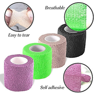 Self Adhesive Bandage Wrap, 2 inches x 5 Yards, 6 Pack, Self Adhering Bandage Wrap, Self Adherent Cohesive Wrap Bandages for Sports, Bandage Wrap for Sports, First Aid Tape