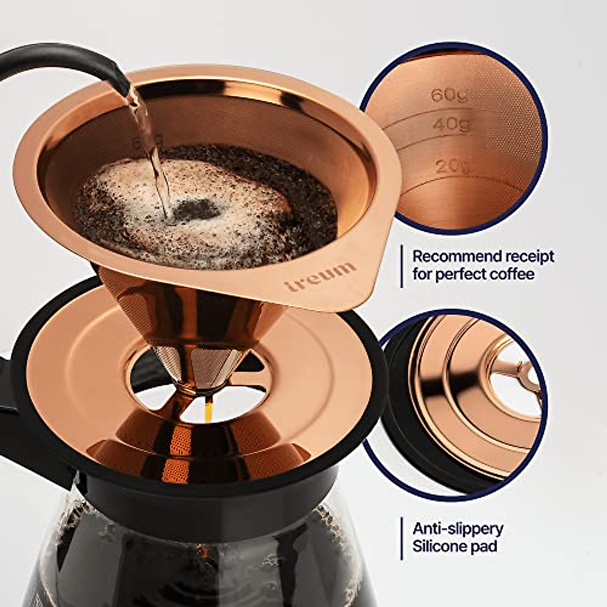 ireum Gourmet Pour Over Coffee Maker – Twill-Mesh, Paperless, Pour Over Drip Coffee Filter & Nonslip Silicone Base, 16oz.