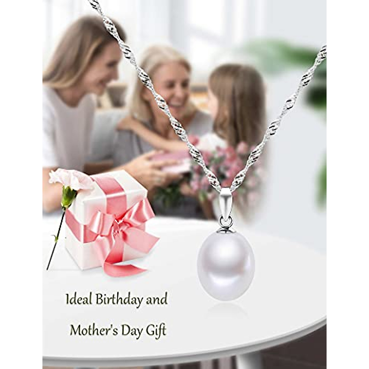 HXZZ Fine Jewelry Women Gifts 925 Sterling Silver Freshwater Cultured Teardrop White Pearl Pendant Necklace Single Pearl Anniversary Birthday for Women girlfriend Girls