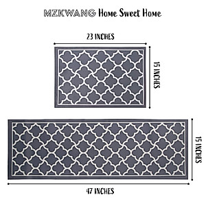 2 Piece Non-Slip Kitchen Rug Set 15"x23", 15"x47.2" Soft Runner Mat Rubber Backing Doormat for Entryway Bedroom Bathroom Machine Washable (Grey)