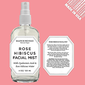 BEAUTE DE PROVENCE Rose Water Spray for Face & Body Refreshment with Moisturizing Hyaluronic Acid and Hibiscus water | Instant Hydration, Cooling, Calming & Conditioning (8 FL OZ)