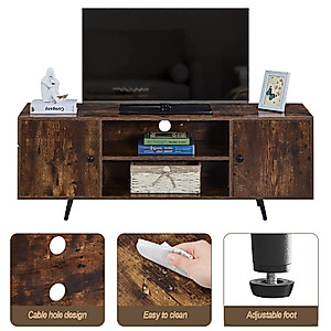 CLIPOP Mid Century Modern TV Console, 55" TV Stand for 65 Inch TVs, Wooden Entertainment Center with Storage, Open Shelf, Metal Leg for Living Room, Bedroom TV Cabinet for Flat Screens, Rustic Brown