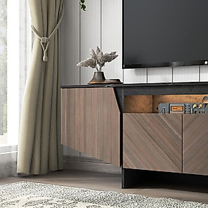 LED TV Stand with Storage Cabinet,Shelves and Cable Holes, Media Entertainment Center for TV up to 65",Television Stands Console Table Coffee Table Credenza for Living Room Bedroom,Antique Dark Grey