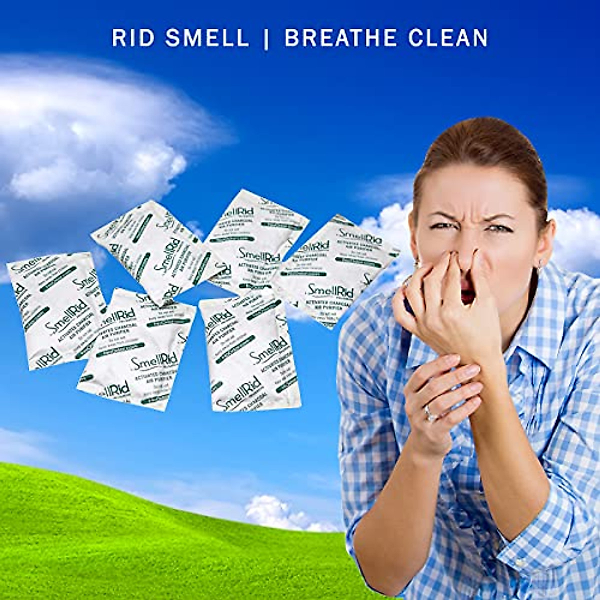 SMELLRID Reusable Activated Charcoal Smell Absorbent [20 Pack] - Small 25g (2.6" x 3.7") Pack Treats 12 Sq. Ft.- Premium Natural Odor Remover Packs for Small Spaces & Items