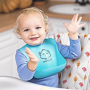 2-Pack Baby Silicone Bibs, Waterproof, Easy Wipe Silicone Bib for Babies, Toddlers, Baby Feeding Bibs with Large Food Catcher Pocket, Travel Bibs for Baby Girl, Boy, Food Grade BPA Free (Cloud Nine)