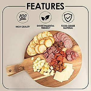 Premium Acacia Cutting Board with Handle - Wooden Chopping Board for Kitchen (12"x16") Round Acacia Paddle Cutting Boards for Meat, Bread, Serving Board, Cheese, Vegetables & Fruits.
