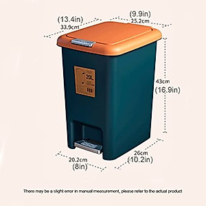 Trash bin Step-On Pedal Trash Can，Rectangular Spring Top Garbage Can with Lid，Large Plastic Garbage Bin for Bathroom Living Room Kitchen Reusable (Color : Orange)