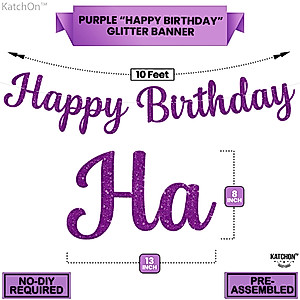 KatchOn, Glitter Happy Birthday Banner Purple - Prestrung, 10 Feet | Cursive Purple Happy Birthday Sign, Purple Birthday Decorations for Women | Purple Birthday Banner for Purple Party Decorations