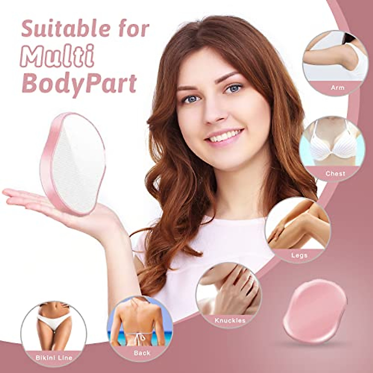 Crystal Hair Eraser, Magic Hair Eraser for Women and Men, Crystal Hair Remover Painless Exfoliation, Hair Removal Tool for Arms Legs and Back, Portable Mild Hair Remover, Reusable & Washable（Pink）