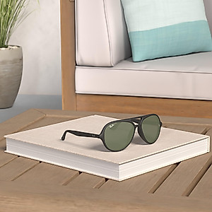 Ray-Ban RB4376 Aviator Sunglasses, Black/Dark Green, 57 mm