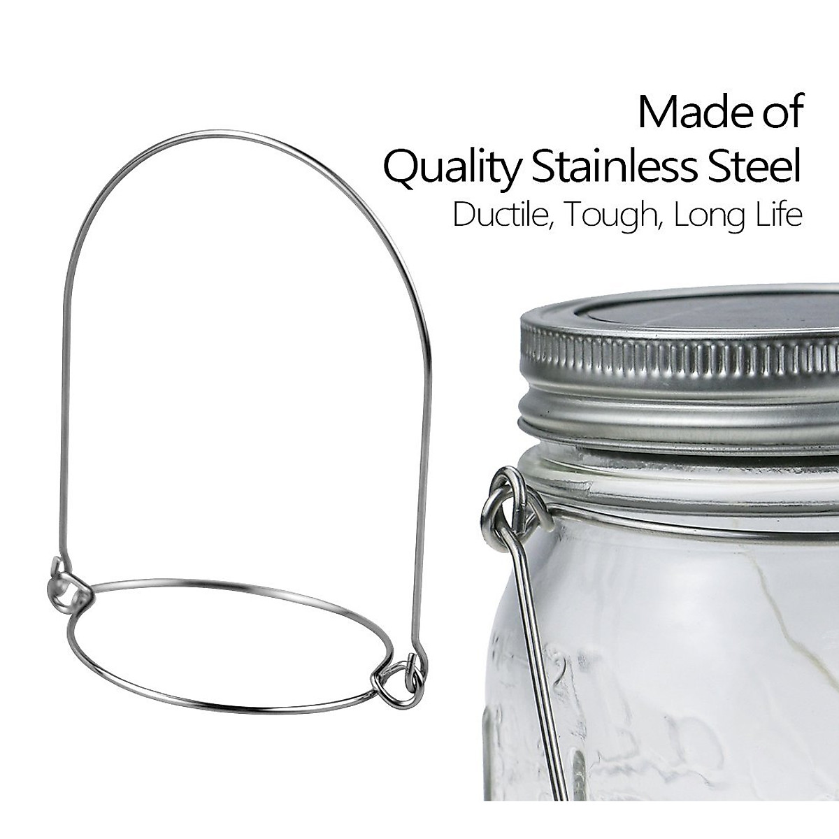 musscccm 12 Pack Stainless Steel Wire Handles (Handle-Ease) for Mason Jar, Ball Pint Jar, Canning Jars, Mason Jar Hangers and Hooks for Regular Mouth, Set of 12, Silver