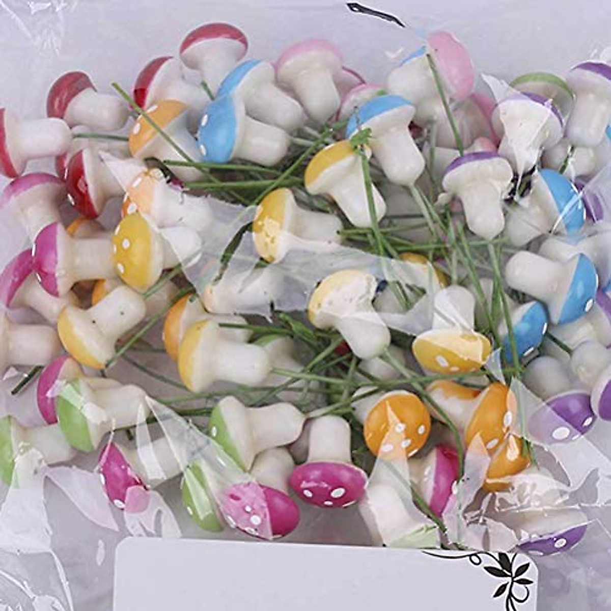 ULTNICE 60pcs Mini Foam Mushroom Miniature Figurines Cake Toppers for DIY Fairy Garden Micro Landscape Flower Pot Bonsai Dollhouse Ornament