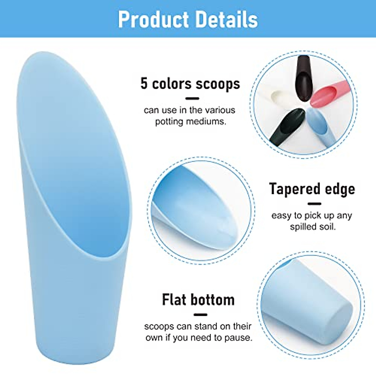 Coitak Bonsai Soil Scoops, 5 PCS Plastic Garden Soil Scoops, Colorful Small Soil Scoops, Gardening Tools