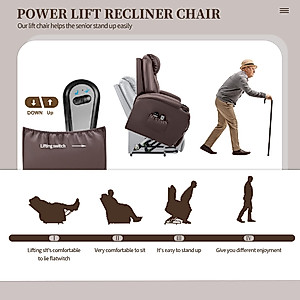JUMMICO Power Lift Recliner Chair with Massage for Elderly PU Leather Modern Reclining Sofa Chair with Cup Holders, Remote Control, Adjustable Furniture (Brown)