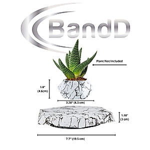 BandD Plant Pot for Succulents, air Bonsai & air Plants. Planter for Home, Office & Desk Decor. Magnetic Floating Levitating Display. (Marble)