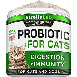 Probiotics Powder for Cats and Dogs - All Natural Supplement - Digestive Enzymes + Prebiotics - Relieves Diarrhea, Upset Stomach, Gas, Constipation, Litter Box Smell, Skin Allergy -Made in USA- 4oz